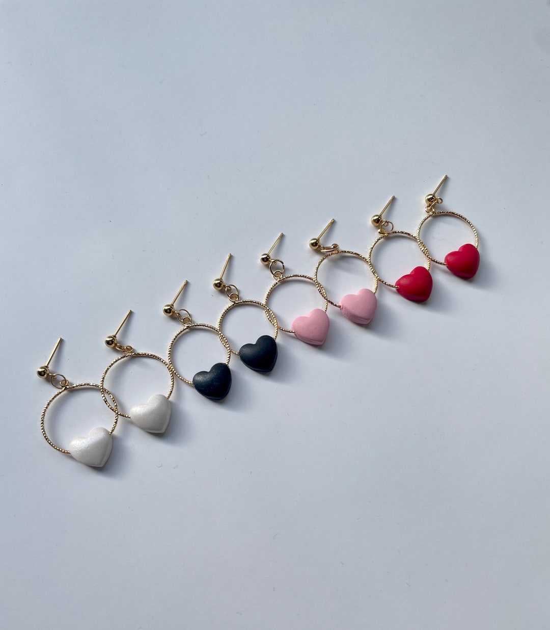 THE DANGLING HEARTS L Dangling Heart Hoops L Polymer Clay Earrings I ...