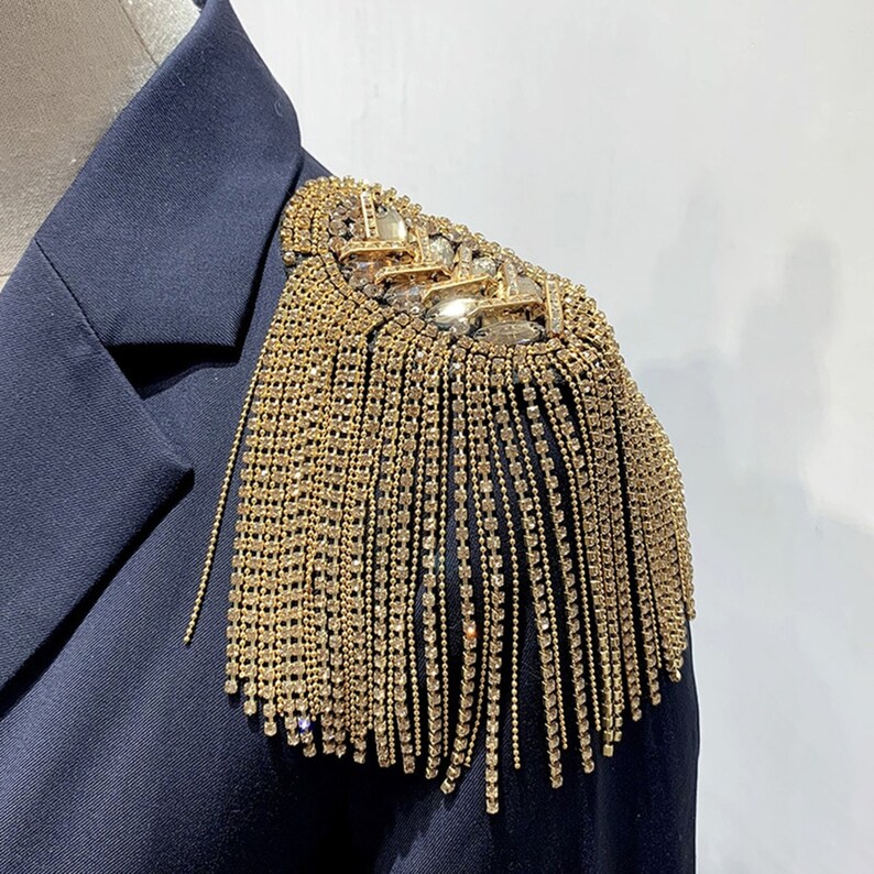 Rhinestone Tassel Epaulette: Gold Decorative Shoulder Pad Brooch - Etsy