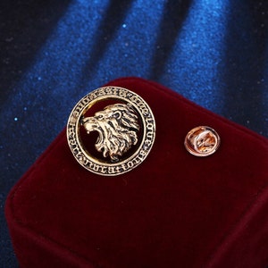 Vintage Lion Head Brooches Round Animal Lapel Pins for Men Suit Pin ...