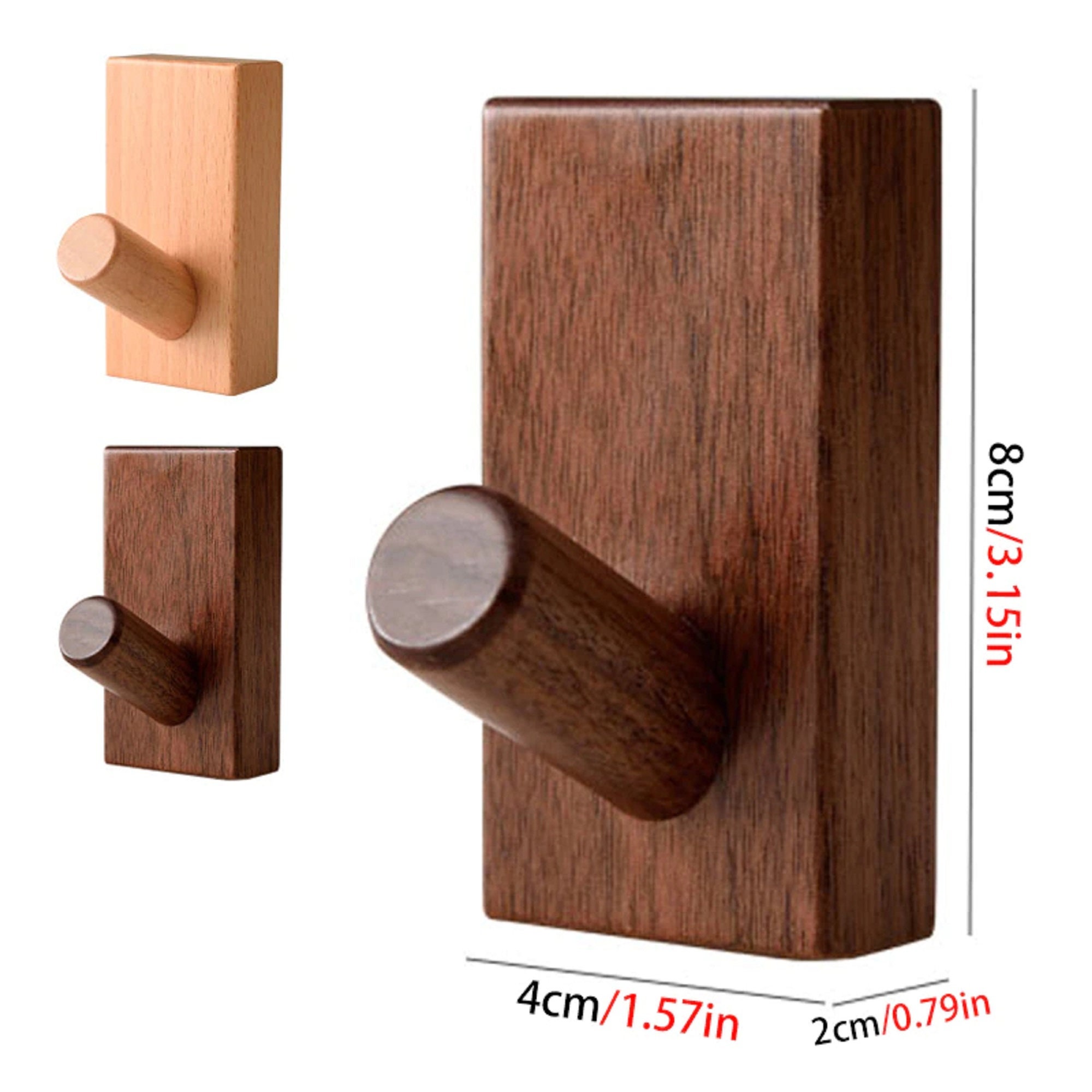 Natural Adhesive Wooden Coat Hook Back Door Hanger 3M Self - Etsy