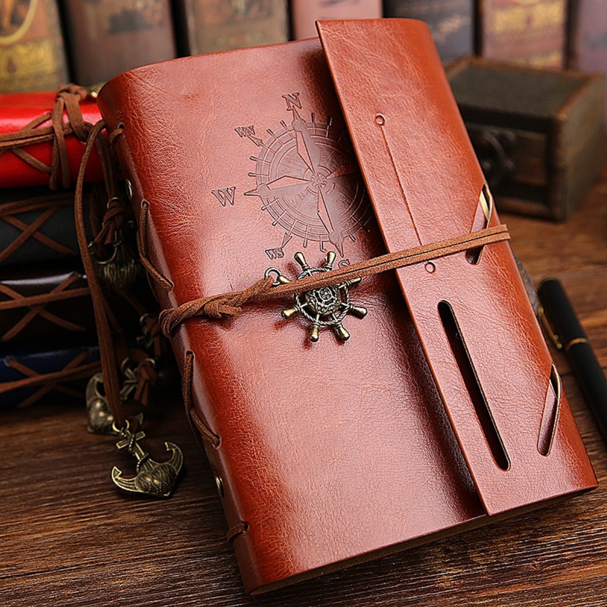 Vintage Pirate Anchors PU Leather Note Book Retro Spiral Notebook Diary ...