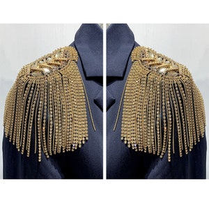 Only 1PC Decorative Shoulder Pad Jewelry Tassel Rhinestones Gold ...