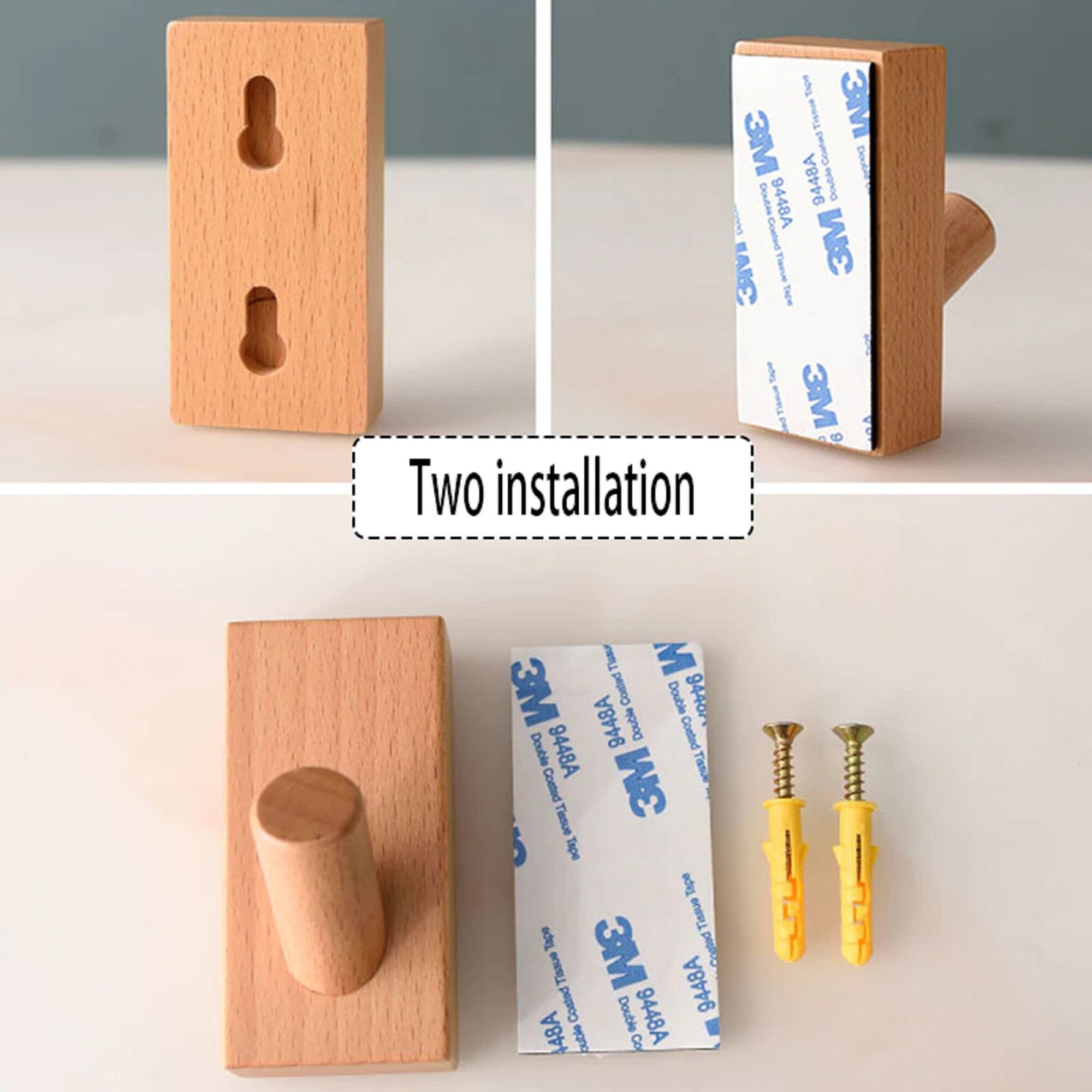 Natural Adhesive Wooden Coat Hook Back Door Hanger 3M Self - Etsy