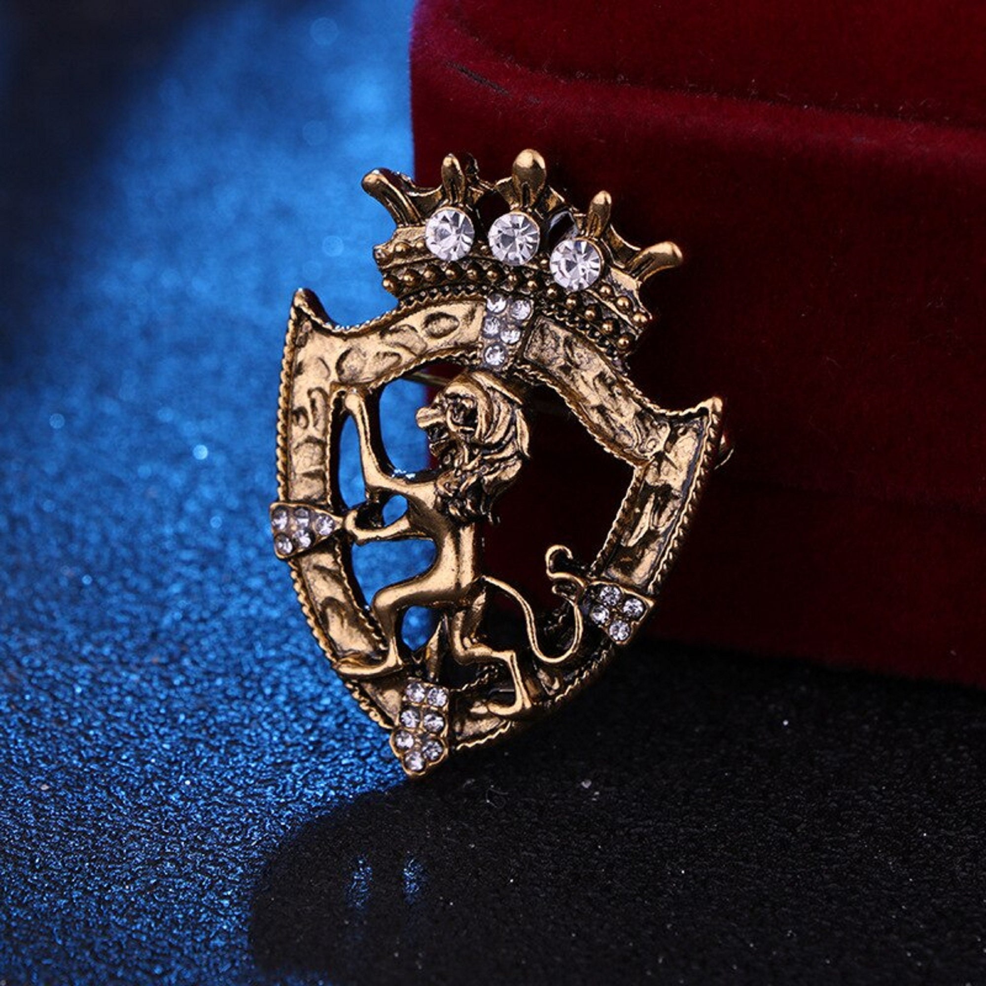 Retro Lion Crystal Brooch Pins Animal Crown Lapel Pin Corsage - Etsy