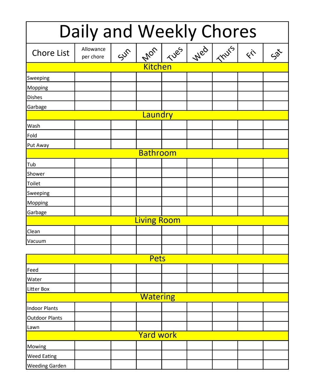 Daily and Weekly Chore Chart - Etsy