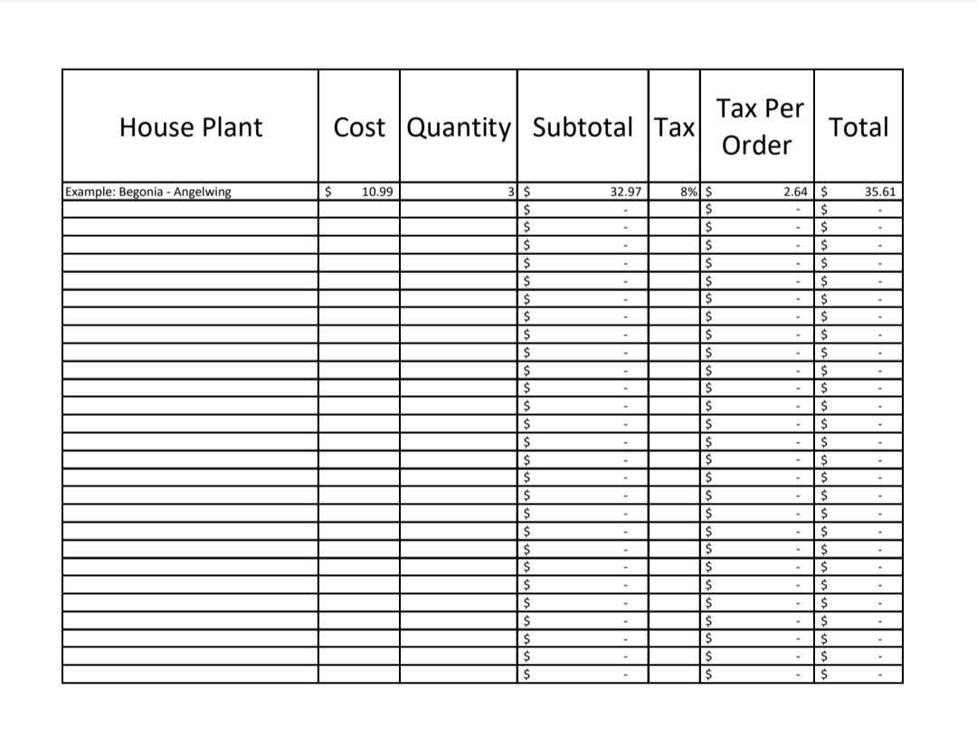 House Plant Cost Tracking Chart - Etsy