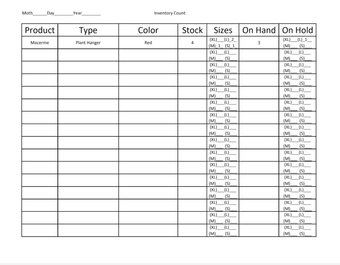 Inventory Tracking Chart - Etsy