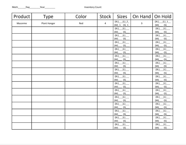 Inventory Tracking Chart - Etsy