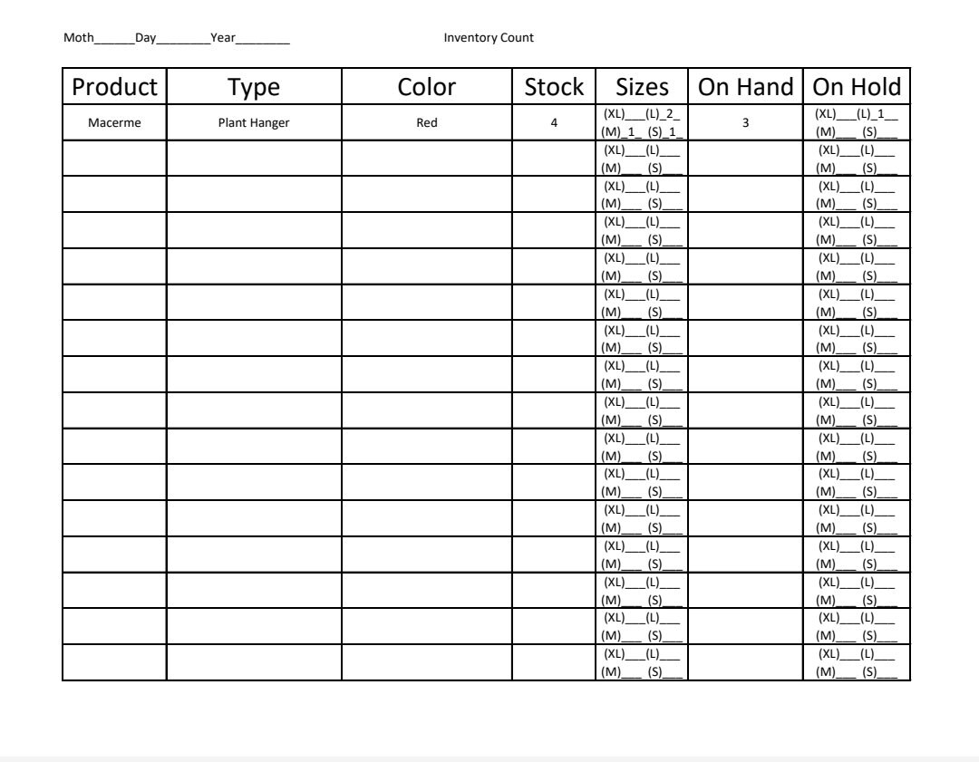 Inventory Tracking Chart - Etsy