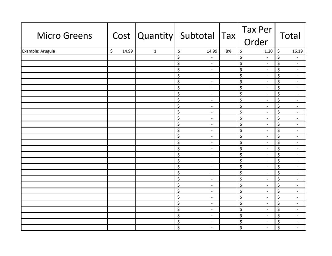 Micro Green Cost Tracking Chart - Etsy