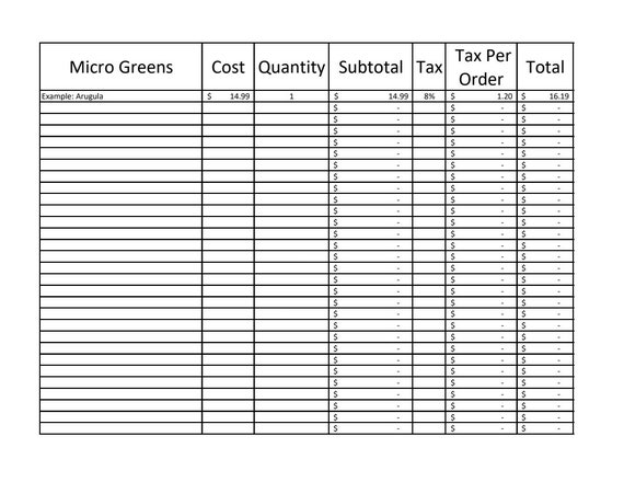 Micro Green Cost Tracking Chart | Etsy