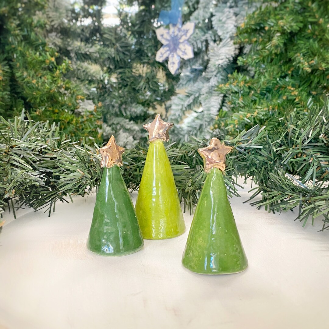 Mini Christmas Tree Set Green With Gold Stars Holiday Home Decor ...
