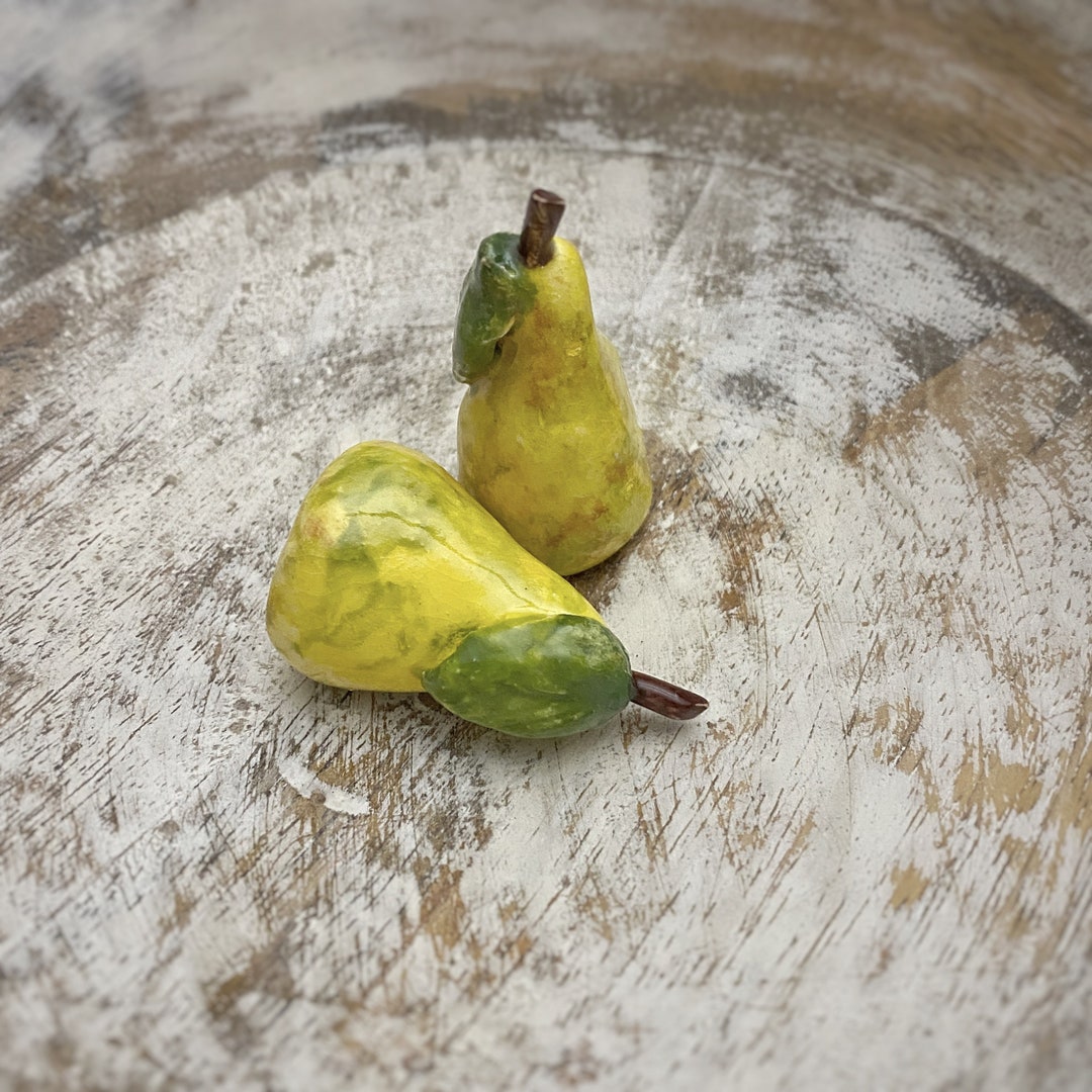 Ceramic Mini Pears Green Yellow Faux Fruit Tired Tray Shelf Sitter ...