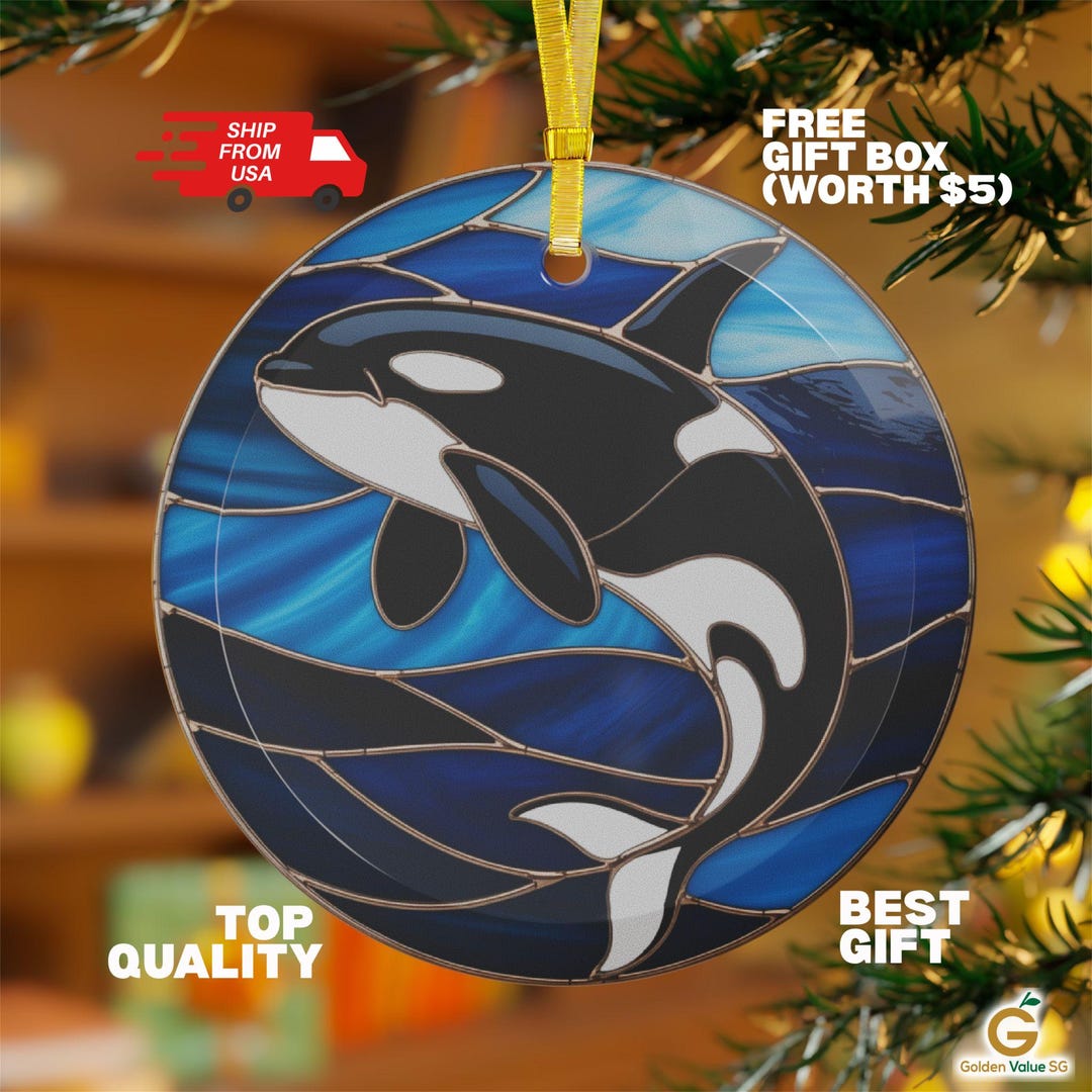 Orca GLASS Ornament, Killer Whale Ocean Art Suncatcher, Marine Life ...
