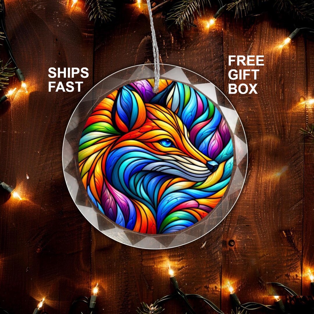 Charming Red Fox GLASS Ornament, Faux Stained Glass Woodland Decoration ...