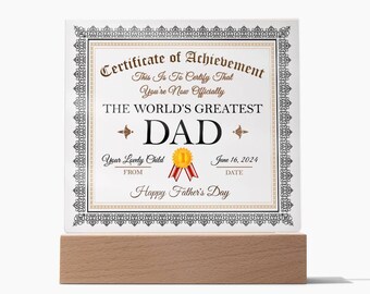 Happy Fathers Day Gift Worlds Greatest Dad Certificate LED Lights ...