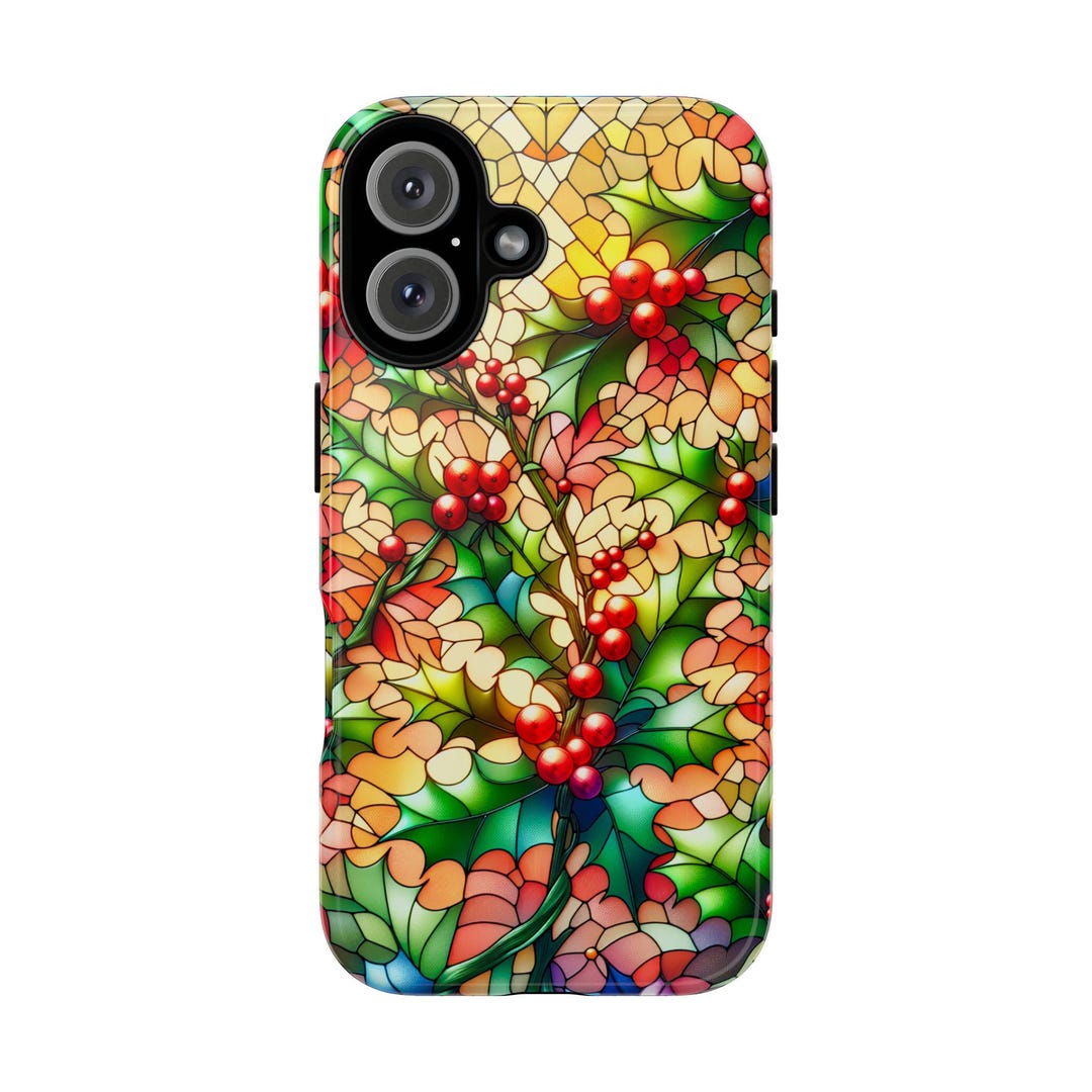 December Birth Flower Holly Phone Cover, Faux Stained Glass Wildflower ...