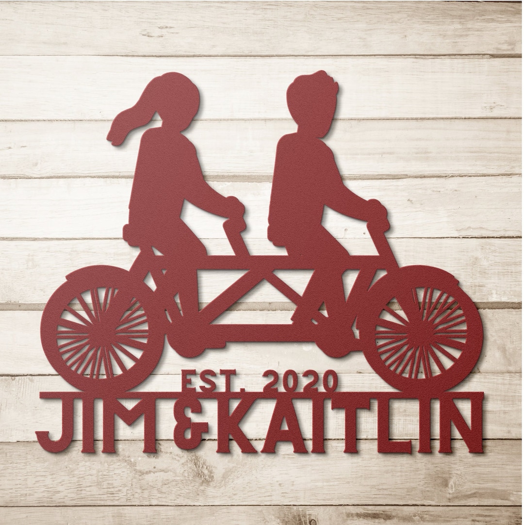 Custom Cyclist Gift Cycling Couple Metal Sign, Tandem Bike Couple ...