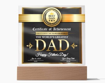 Happy Fathers Day Gift Worlds Greatest Dad Certificate LED Lights ...