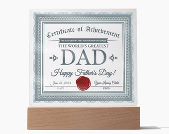 Happy Fathers Day Gift Worlds Greatest Dad Certificate LED Lights ...