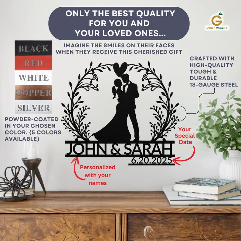 Custom Wedding Metal Sign, Personalized Anniversary Sign for Couple ...