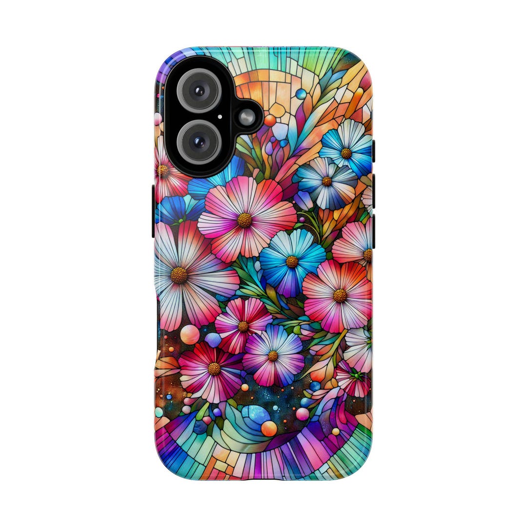 October Birth Flower Cosmos Phone Cover, Faux Stained Glass Wildflower ...