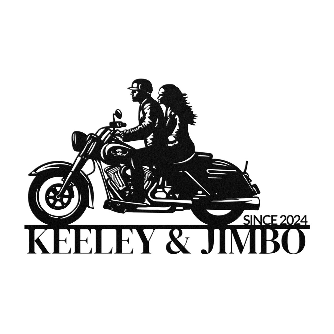 Custom Motorcycle Couple Metallic Wall Art, Laser Cut Metal Sign ...