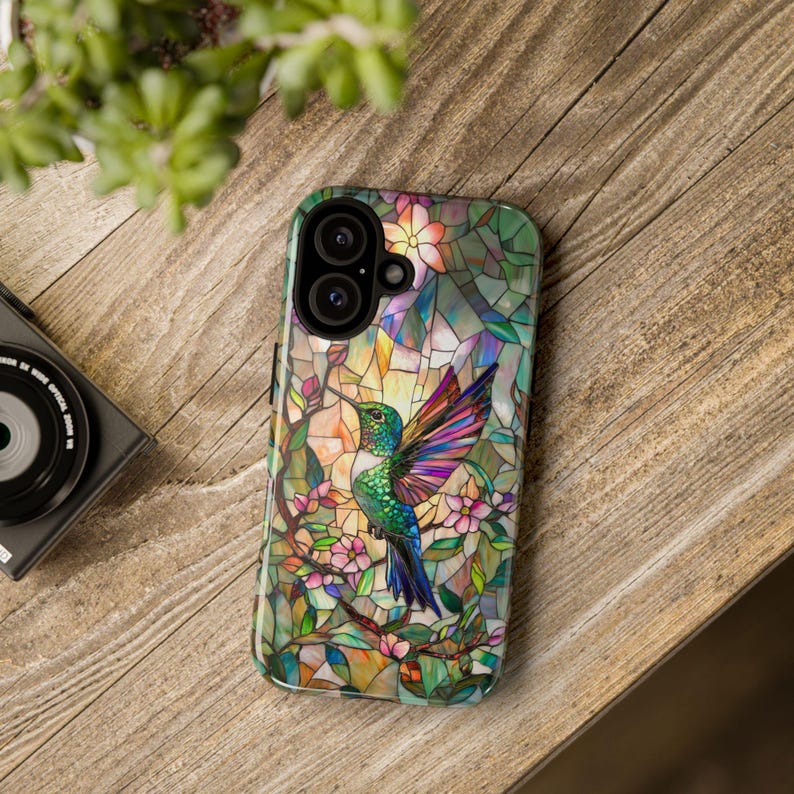 Hummingbird Phone Case, Aesthetic Faux Stained Glass Cover for iPhone ...
