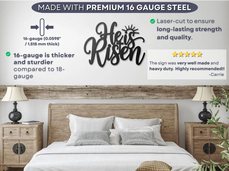 Christian Metal Sign, He is Risen, Bible Verse Matthew 28 6, Unique ...
