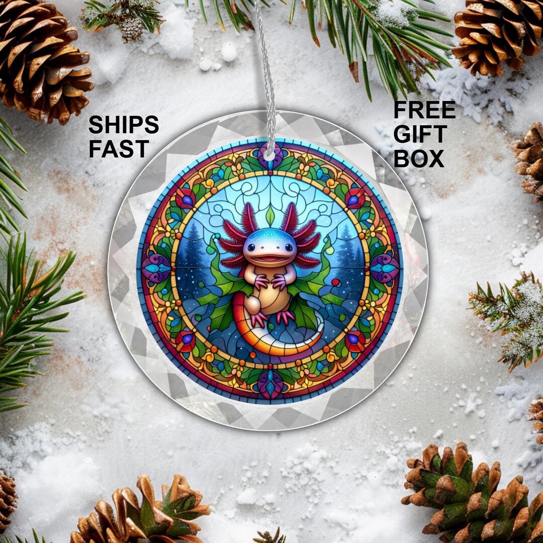 Axolotl GLASS Ornament, Stained Glass Design Cute Axolotl Xmas Gift for ...