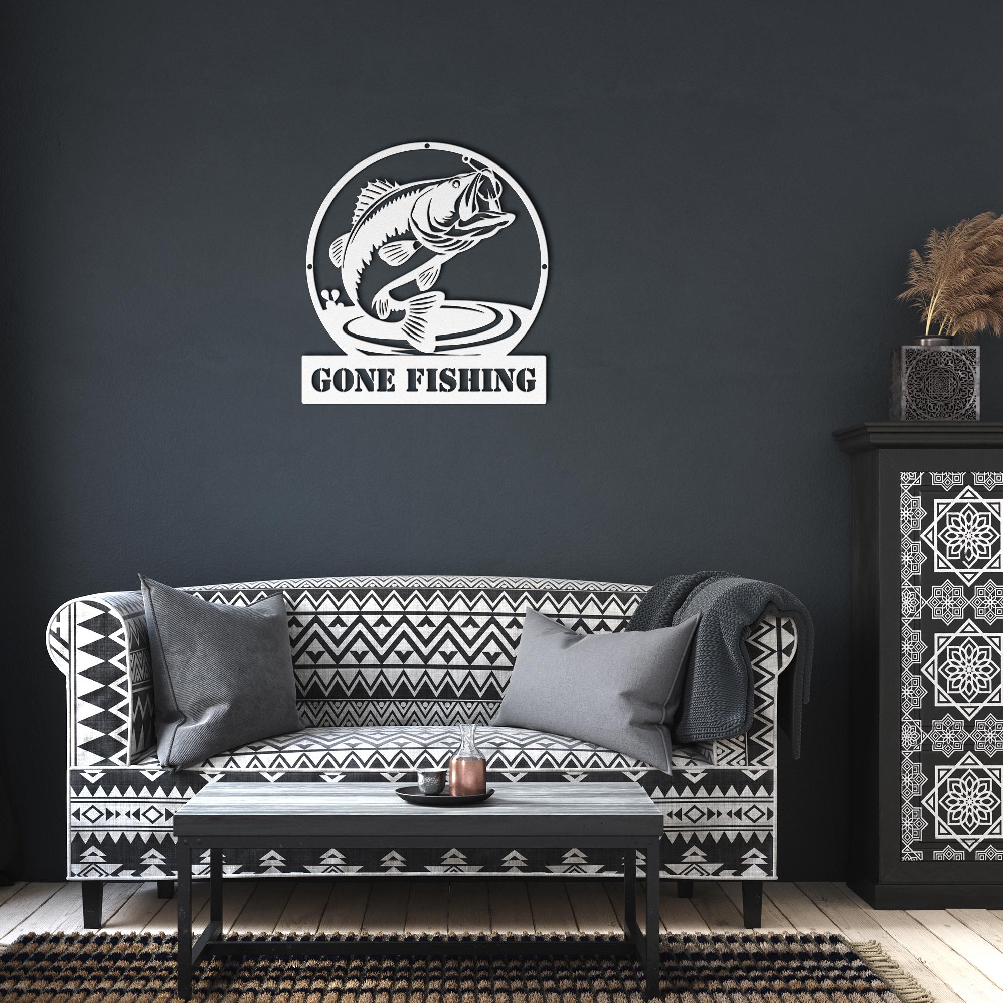 Gone Fishing Metal Sign - Bass Fish Wall Art - Rustic Cabin Decor ...