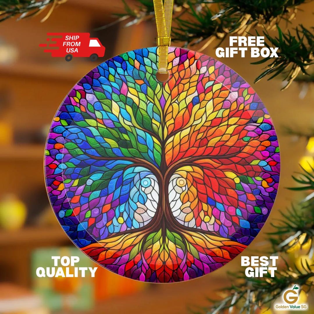 Celtic Tree of Life GLASS Ornament, Colorful Stained Glass Design ...