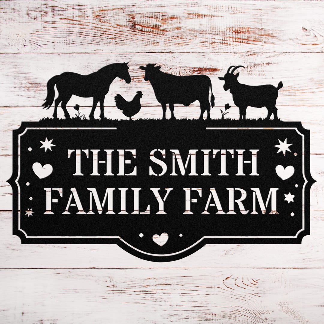 Custom Metal Farm Sign With Farm Animal, Personalized Family Name ...