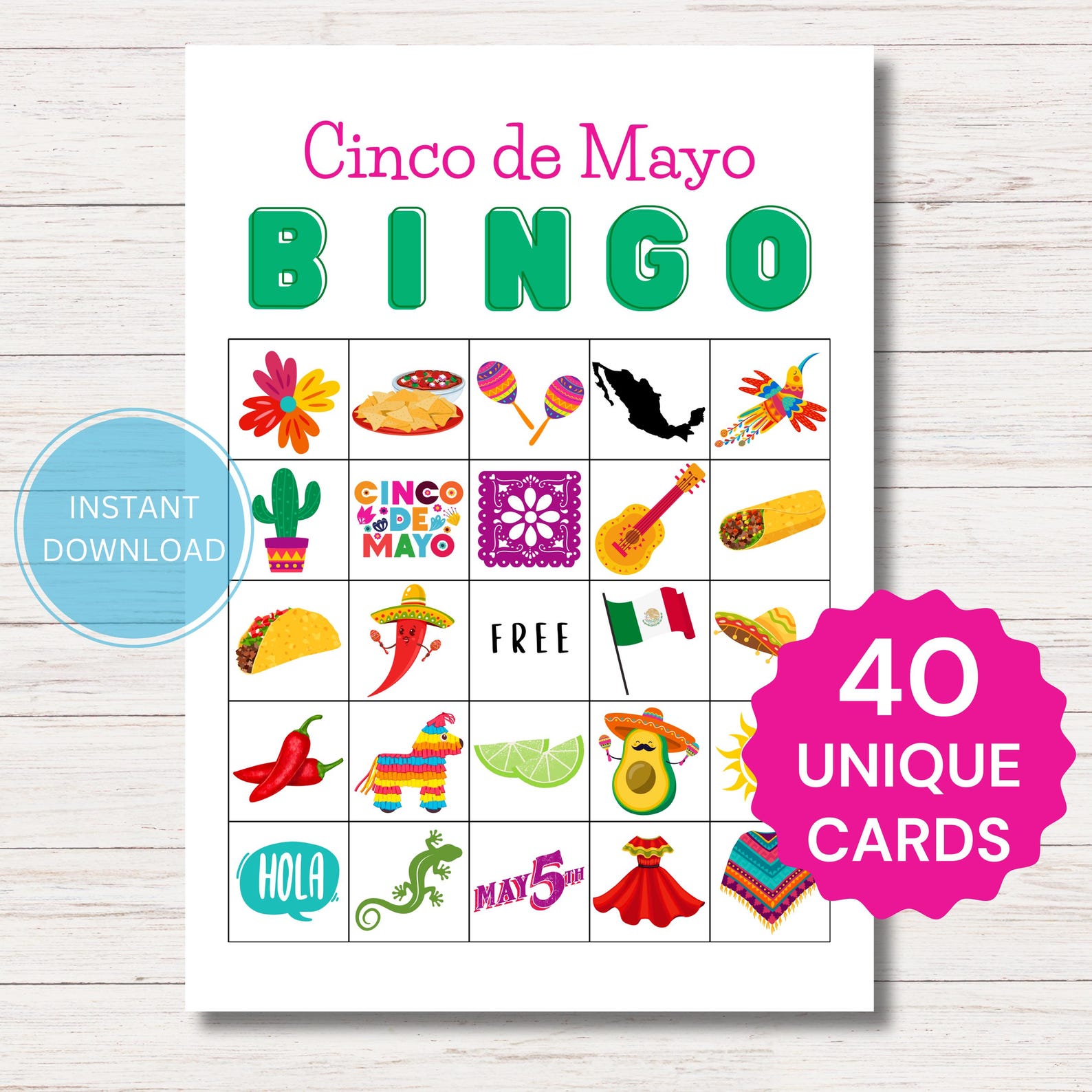 Cinco De Mayo Bingo Game Cards Printable, 40 Cinco De Mayo Bingo Cards ...
