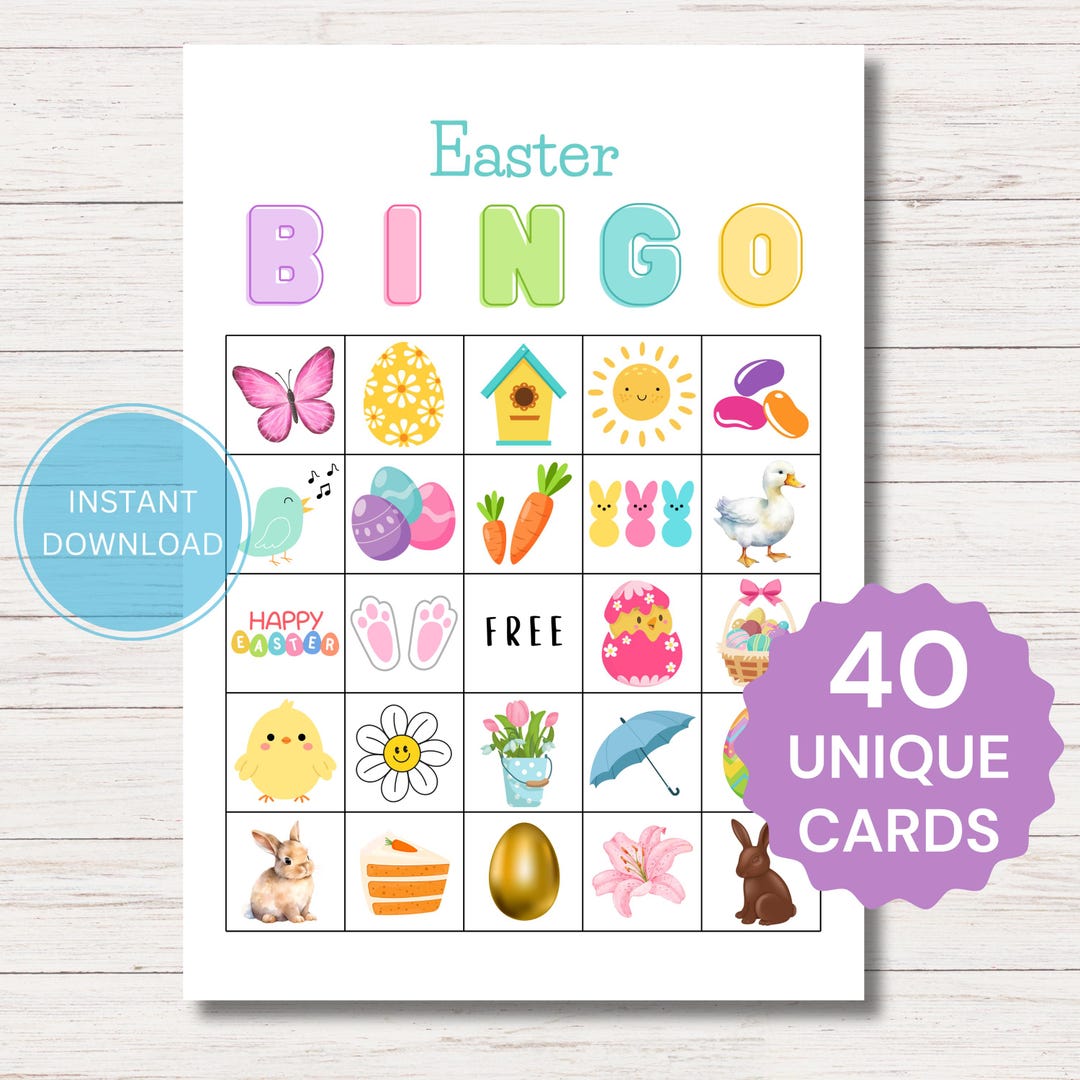 Easter Bingo Game Cards Printable, 40 Easter Bingo Cards, Easter ...