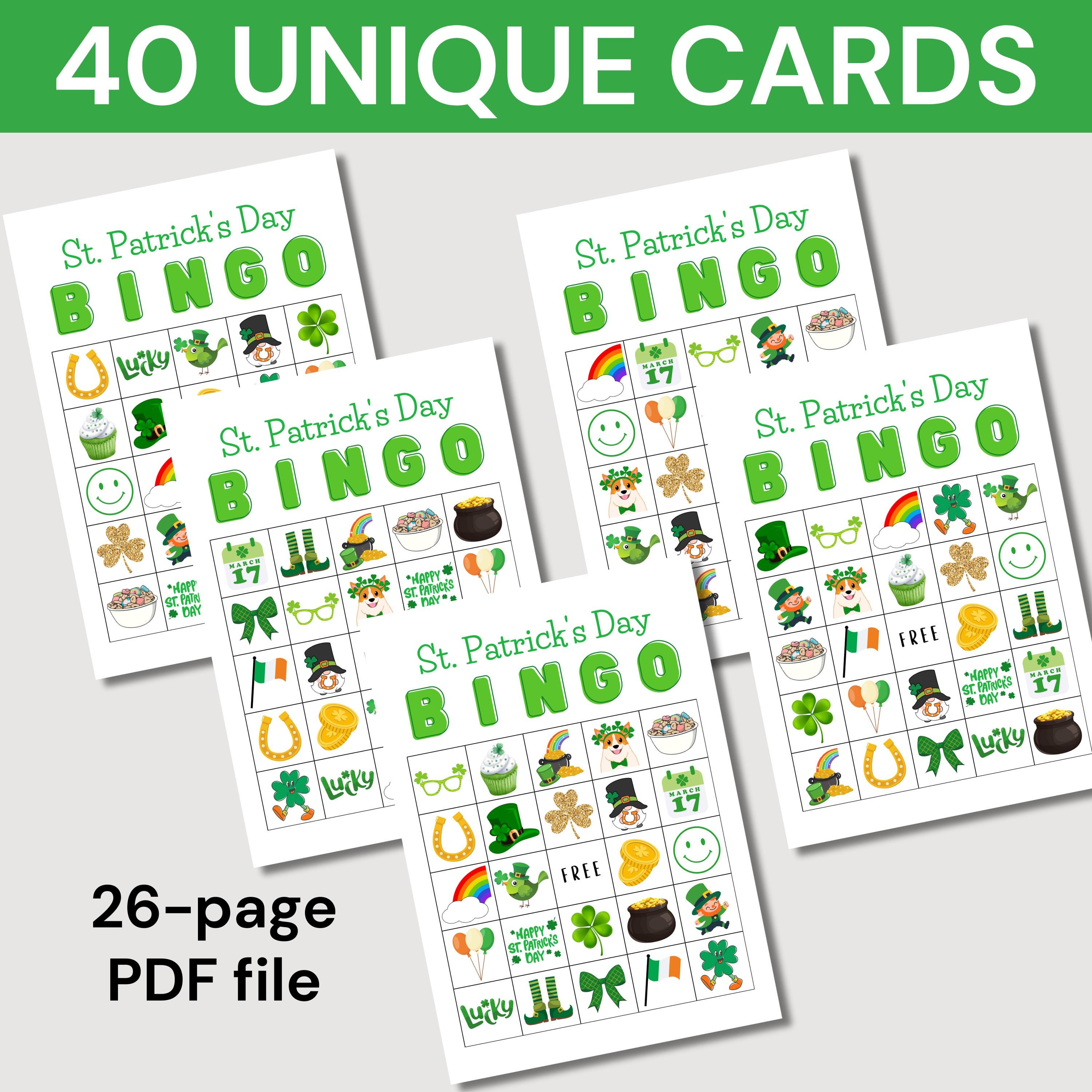 St. Patrick's Day Bingo Game Cards Printable, 40 St. Patrick's Bingo ...