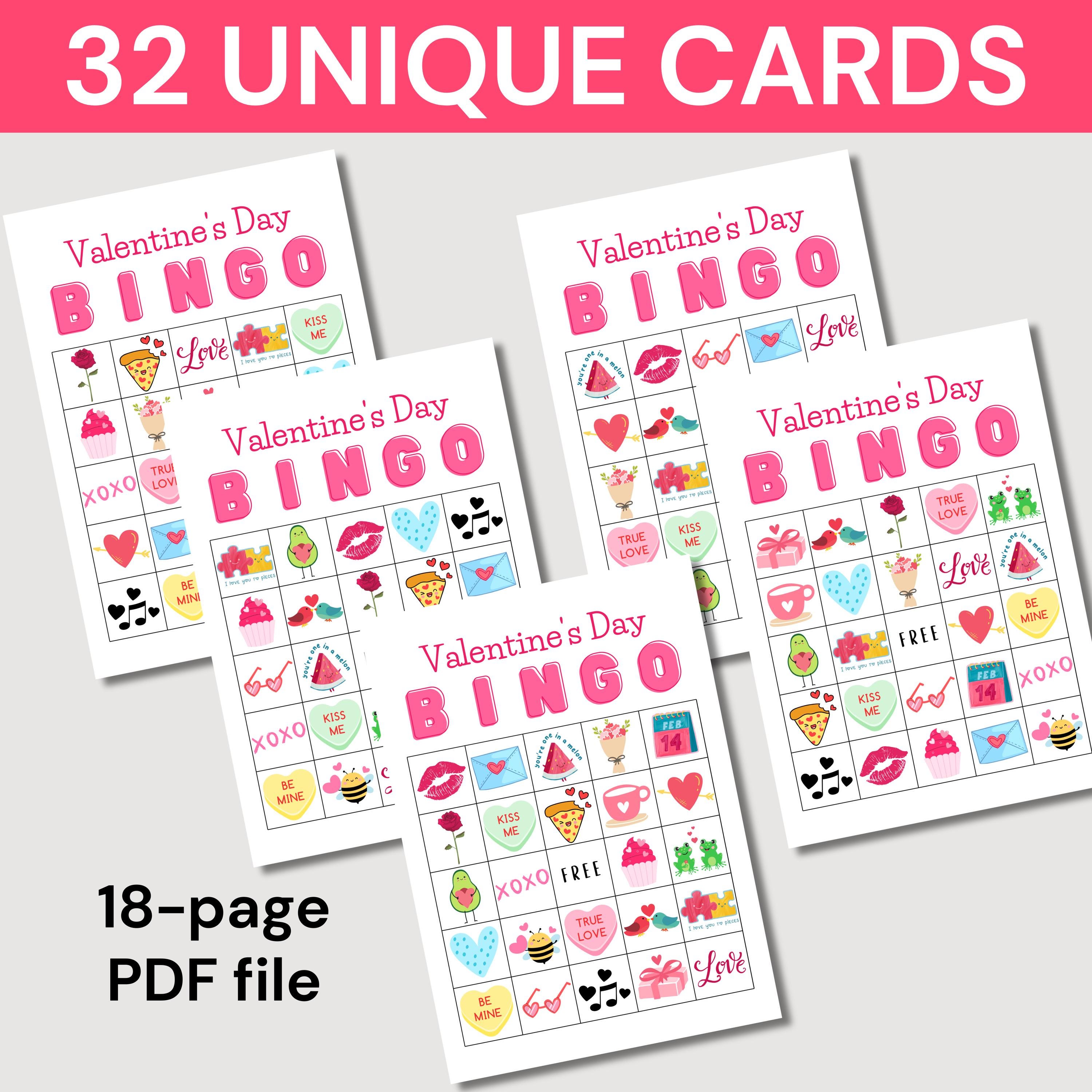 Valentines Bingo Game Cards Printable, Valentine's Day Bingo Cards ...