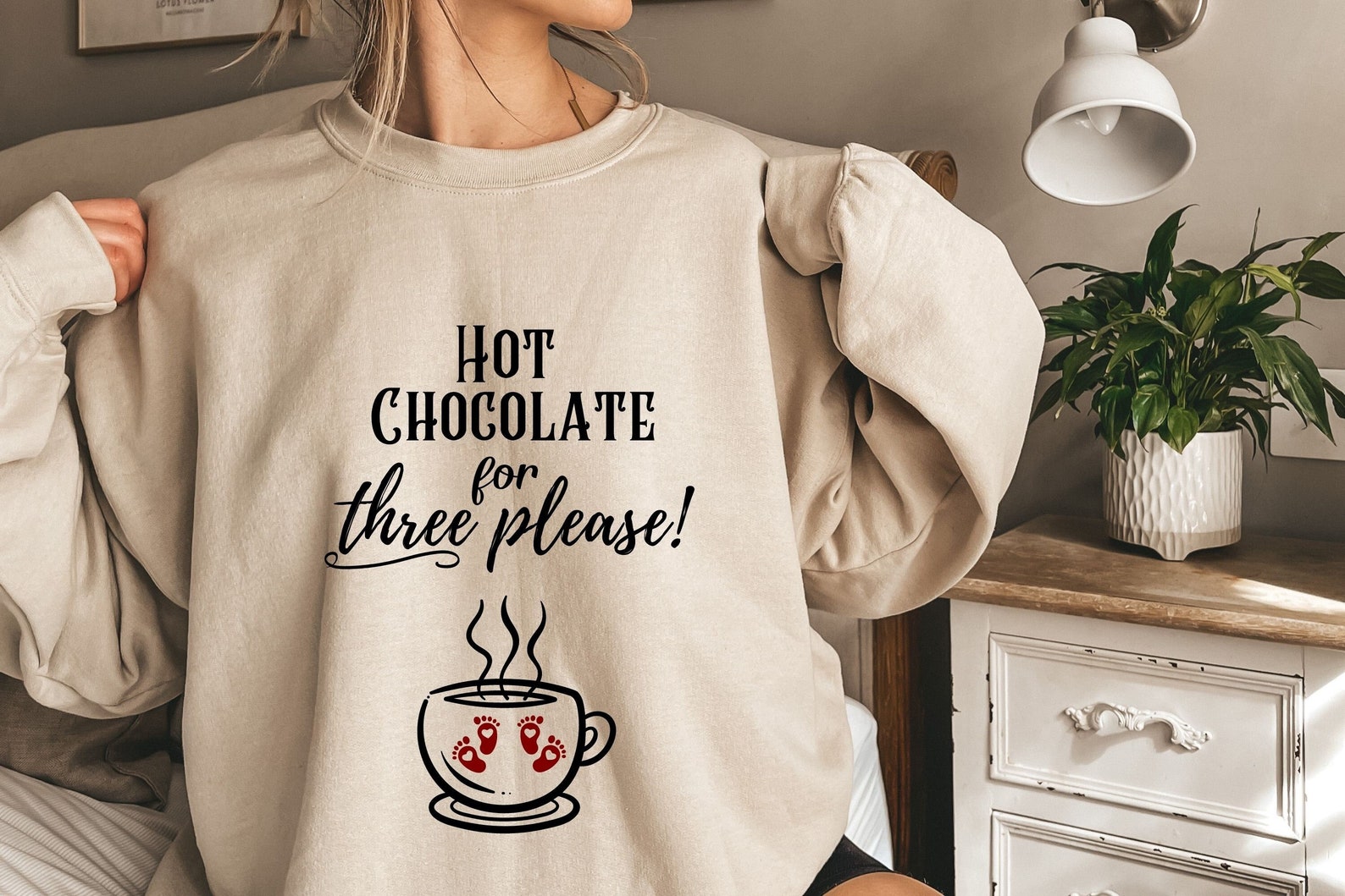 Hot Chocolate for Three Please Christmas Pregnancy Sweatshirt - Etsy
