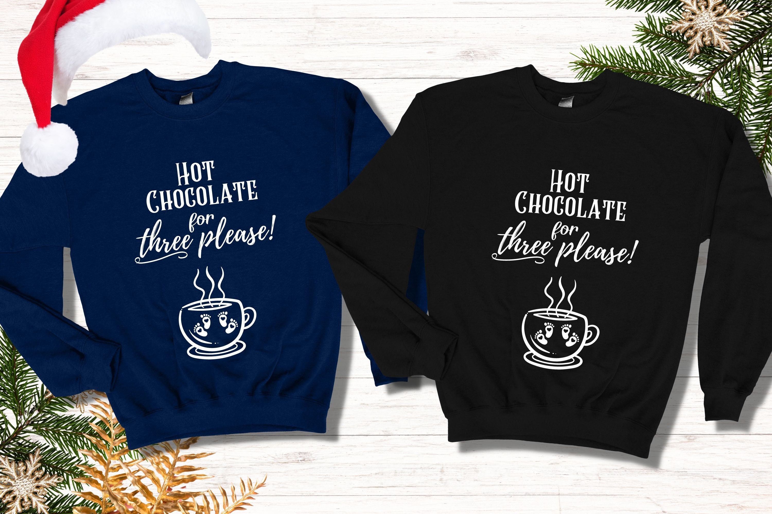Hot Chocolate for Three Please Christmas Pregnancy Sweatshirt - Etsy