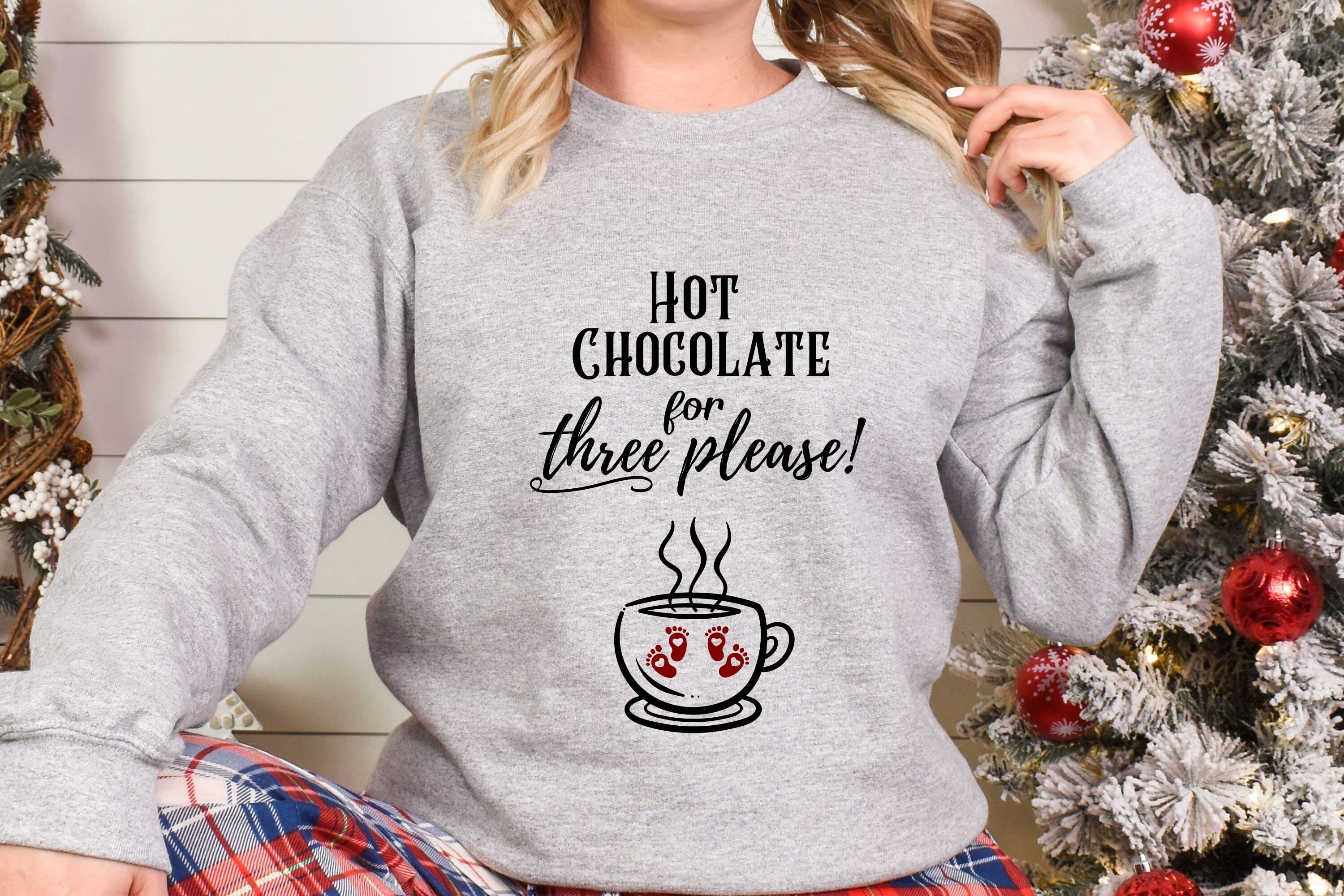 Hot Chocolate for Three Please Christmas Pregnancy Sweatshirt - Etsy