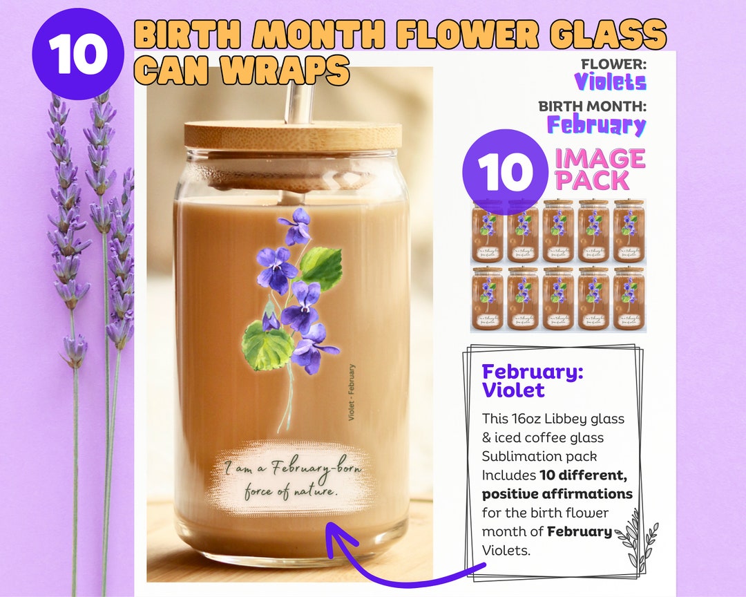 Birth Month Gift Feb Birth Flower Glass / Iced Coffee Cup - Etsy