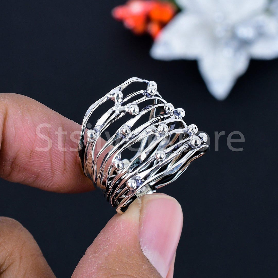 Handmade Sterling Silver Wire Wrapped Ring: Multi Layer Statement ...