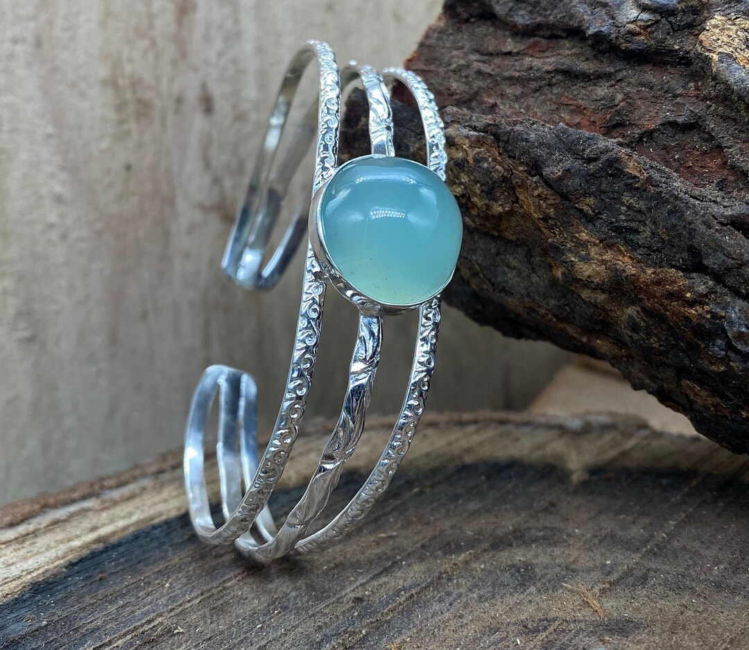 Aqumarine Stone Bangle,natural Blue Stone Bangle,minimalist Adjustable ...