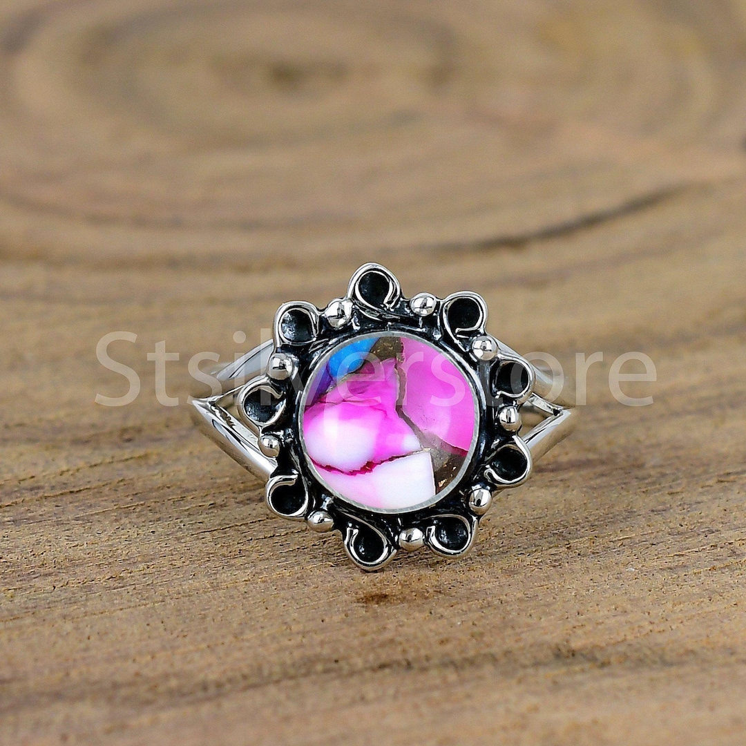 Pink Spiny Oyster Turquoise Ring: Artisan Sterling Silver Gemstone - Etsy