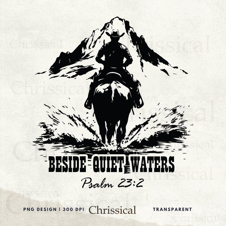 Beside Quiet Waters Cowboy PNG, Psalm 23:2 Christian Png, Vintage ...