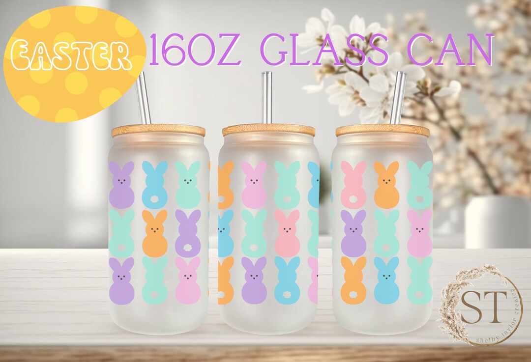 Easter Glass Can, Easter Peeps, Easter Bunny, Cold Cup, Iced Coffee Cup ...