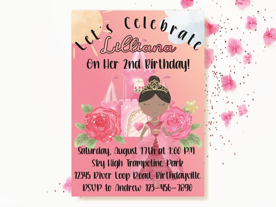 Princess Birthday Invitation Template 5x7 Printable Etsy