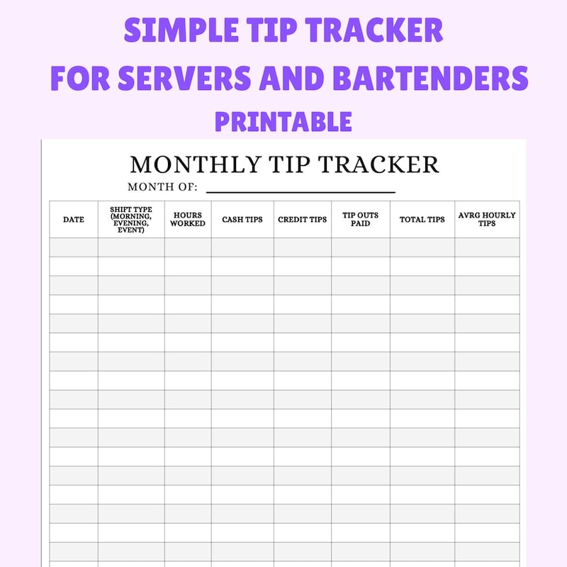 Tip Log Sheets Printable - Etsy