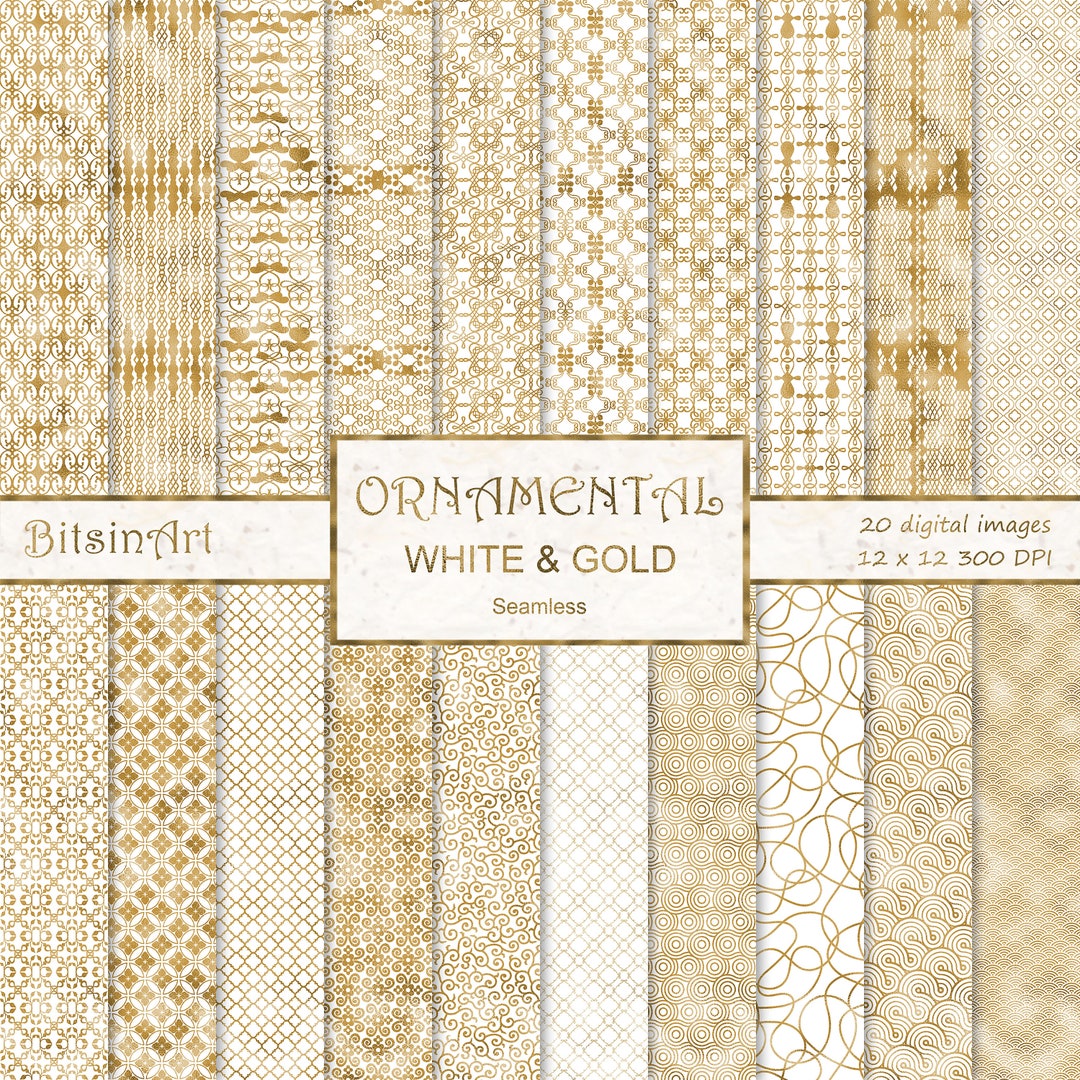 Ornamental White and Gold Seamless Patterns, Seamless Ornamental ...