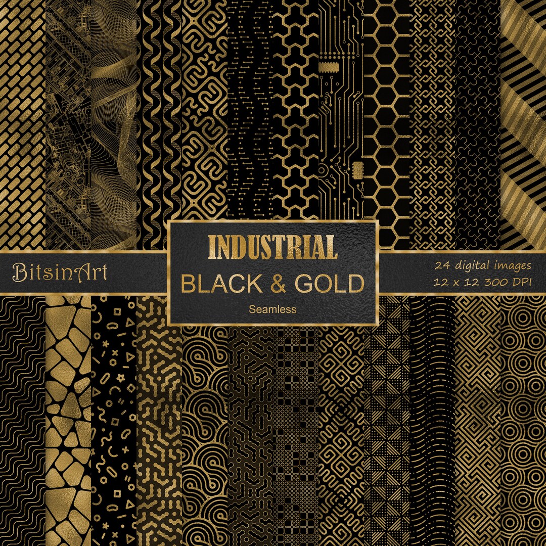 Industrial Black and Gold Seamless Patterns, Seamless Industrial ...